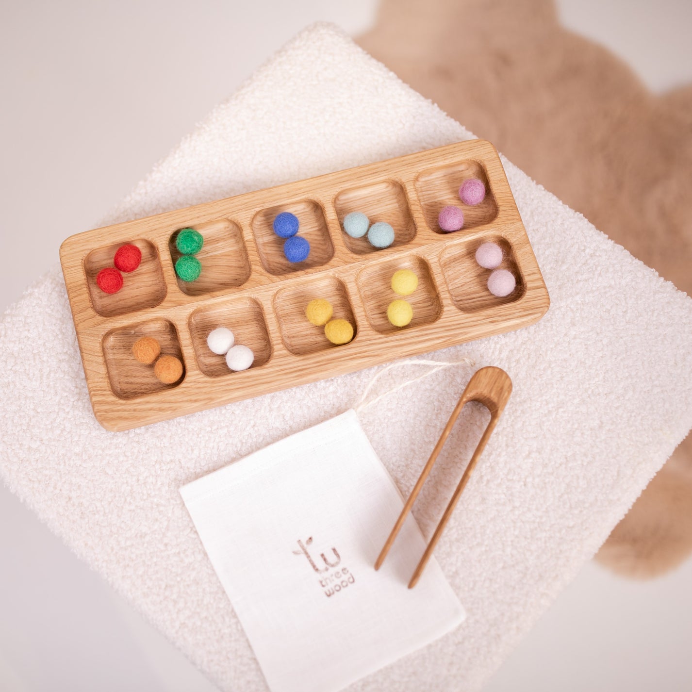 Montessori sorting tray with 10 sections, small variation – THREEWOOD