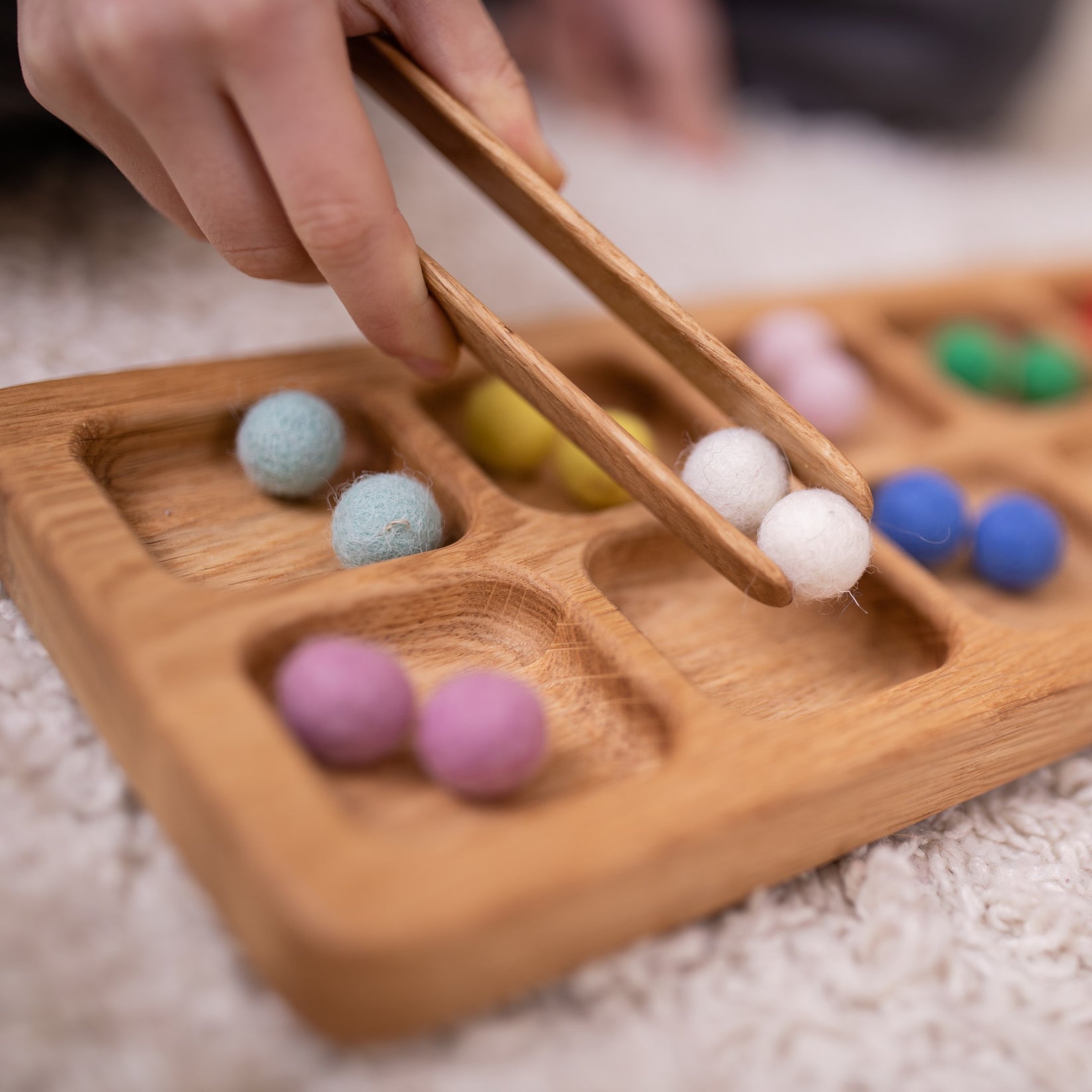 Montessori sorting tray with 10 sections, small variation – THREEWOOD