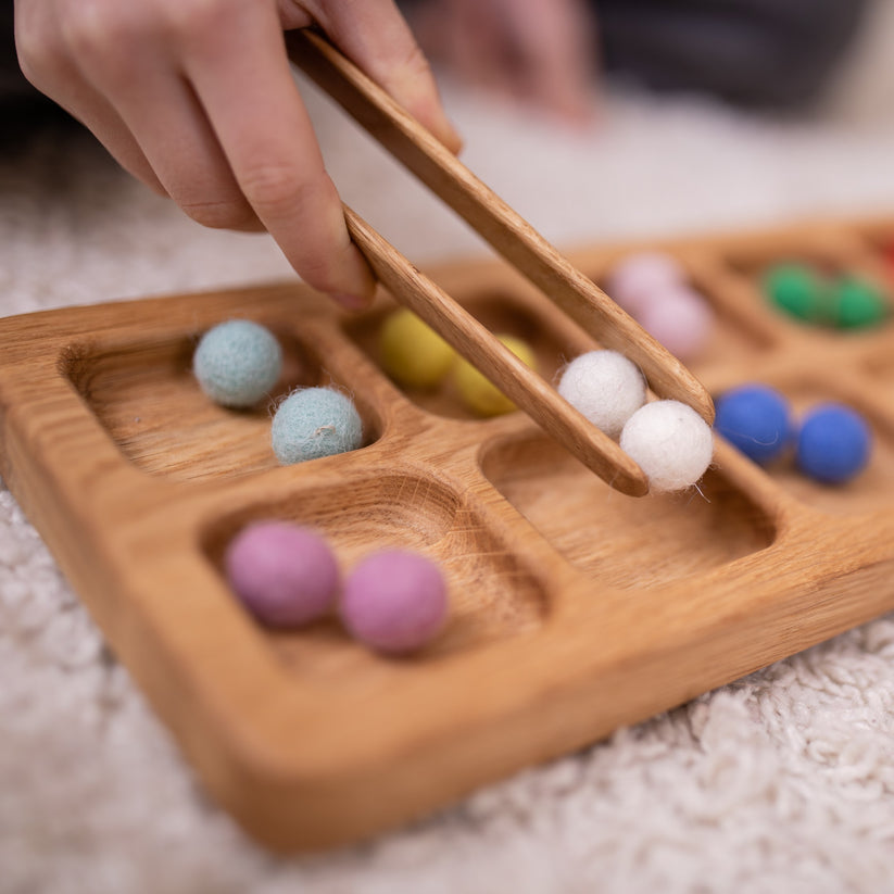 Montessori sorting tray with 10 sections, small variation – THREEWOOD